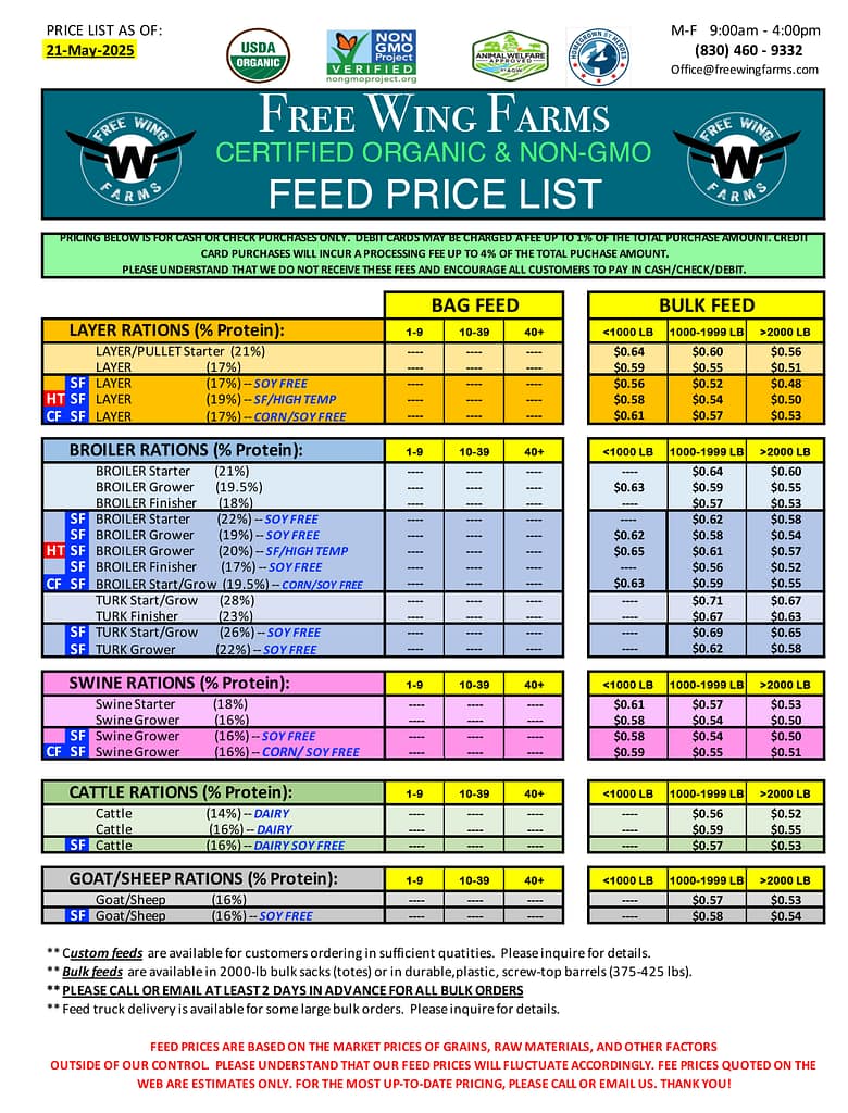 Prices - Free Wing Farms